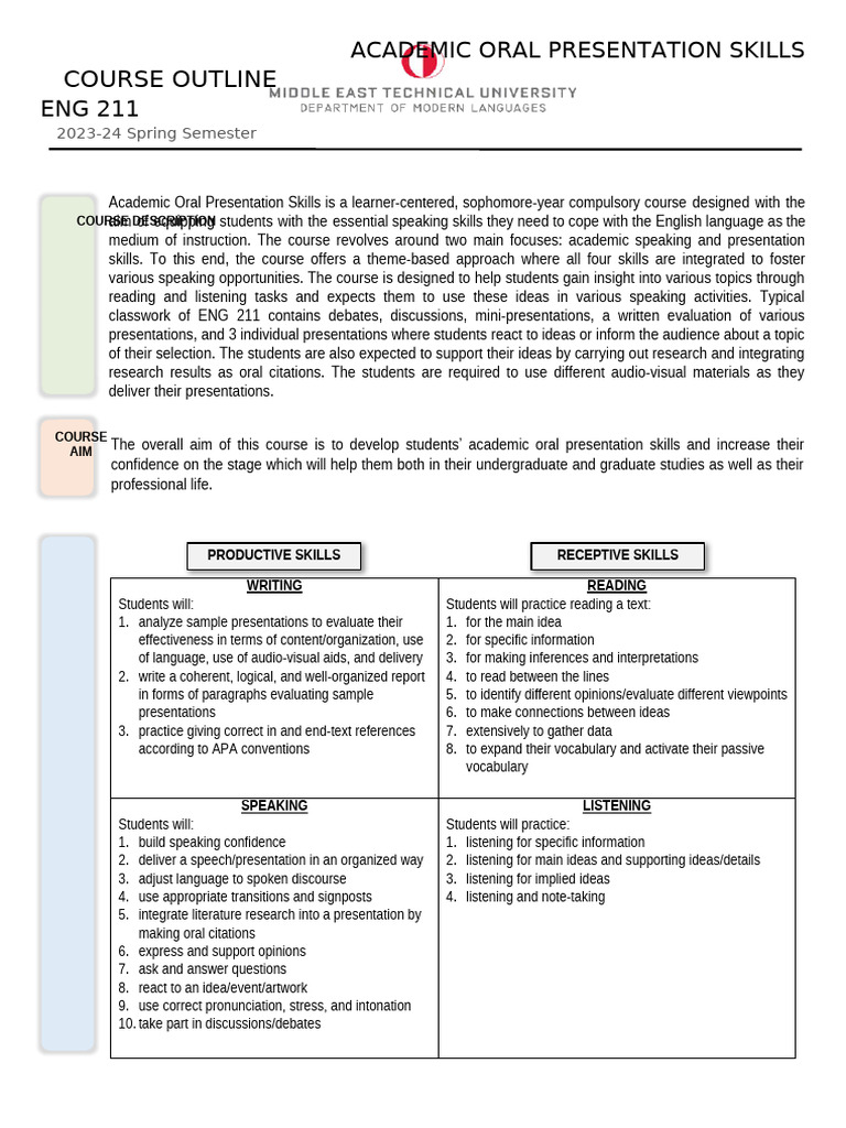 ENG 211 2023-24 Course Outline | PDF