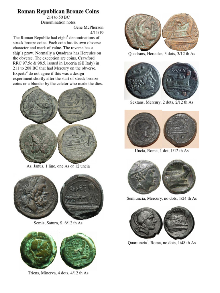 Roman Republican Bronze Coins | PDF