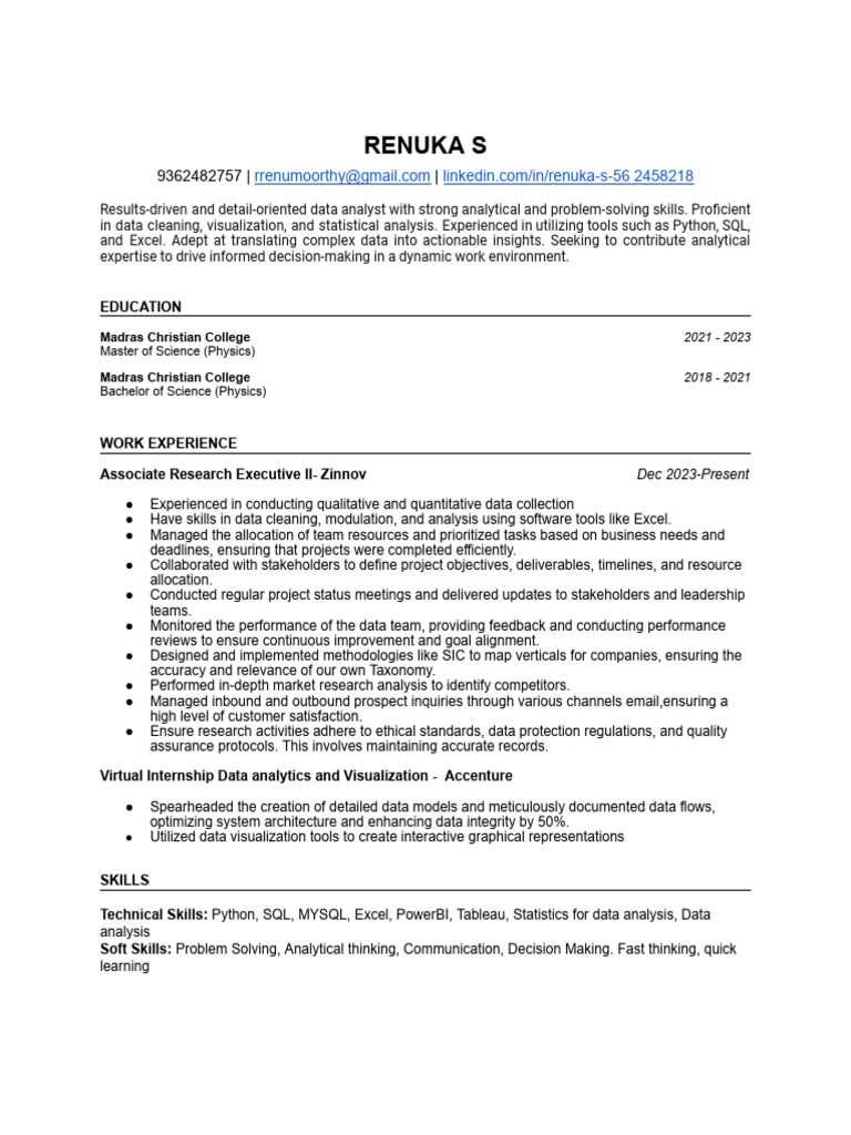 Renuka S Resume | PDF