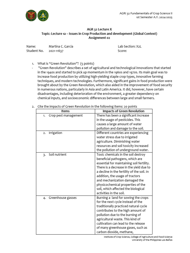 GARCIA, MARTINA C. AGRI 32 X Lecture 1a - Assignment 02 | PDF