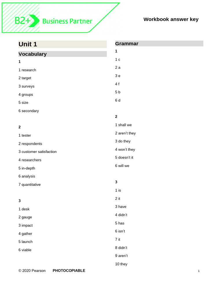 BP B2+ WB Answer Key | PDF