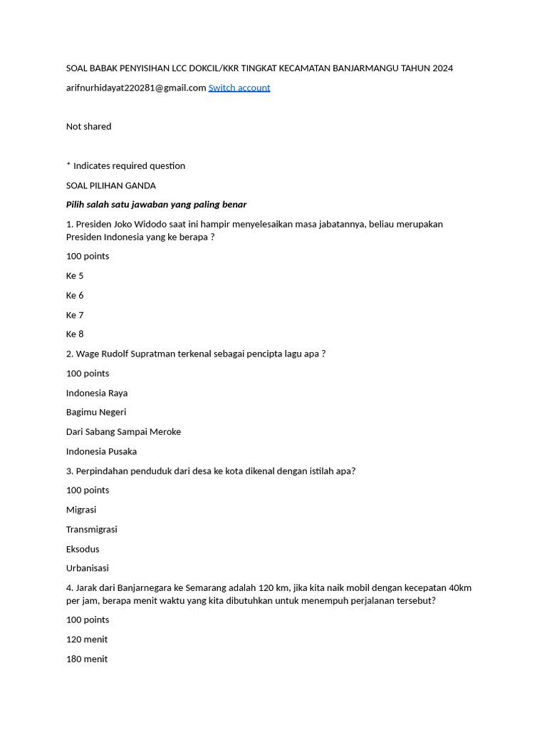 Soal Babak Penyisihan LCC Dokcil | PDF