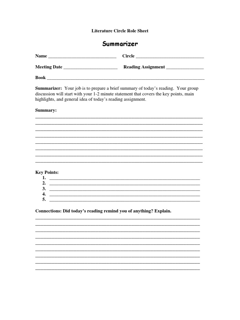 Lit Circles - Role Sheets | PDF | Books | Human Communication