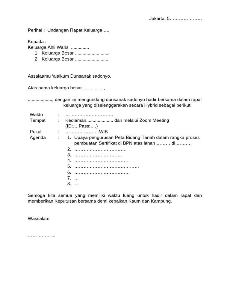 Draft Undangan Rapat Keluarga | PDF