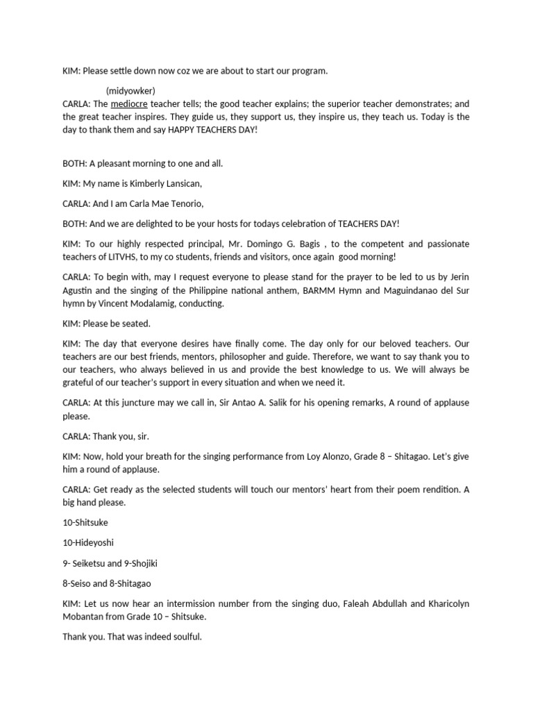 Teachers Day Script | PDF