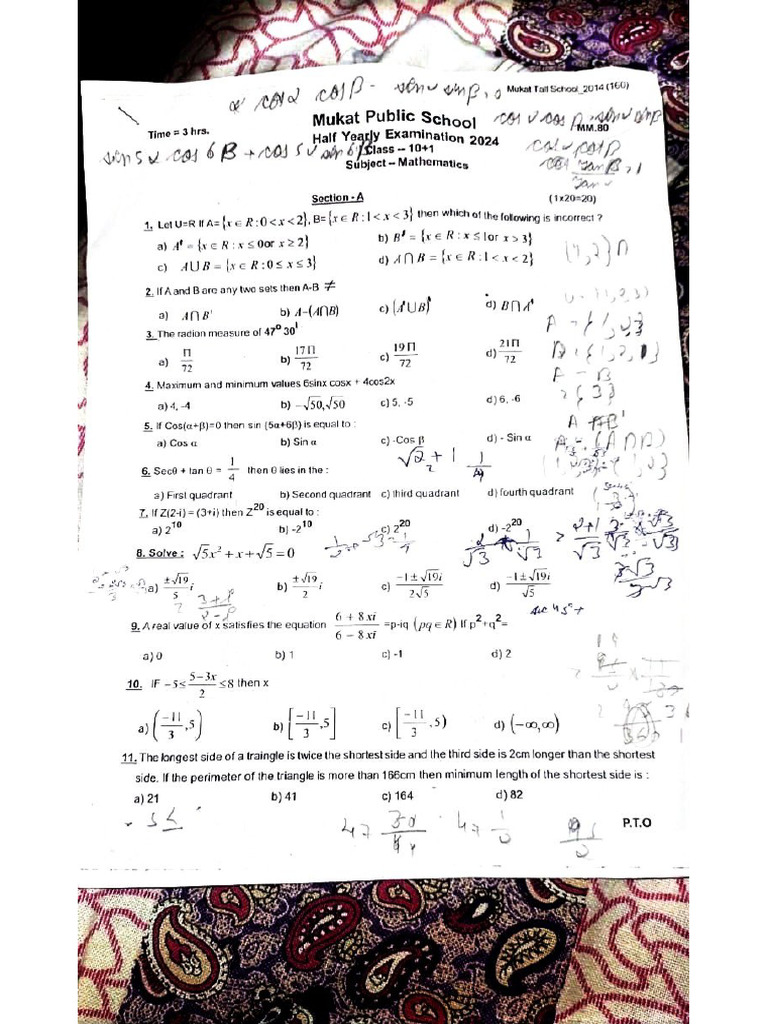 Mathematics Mid Term Paper 2024-25 | PDF