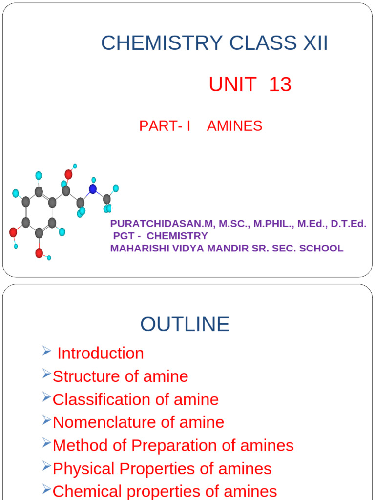 Amines - PPT CLASS XII Part 1 | PDF