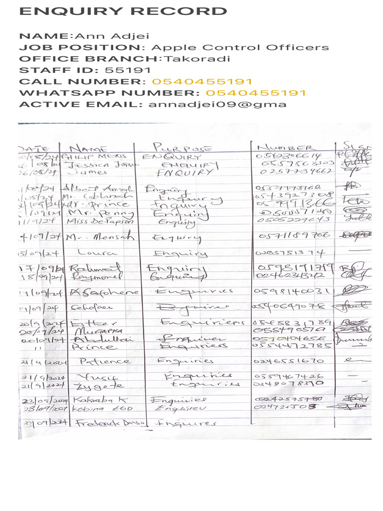 Enquiry Record | PDF