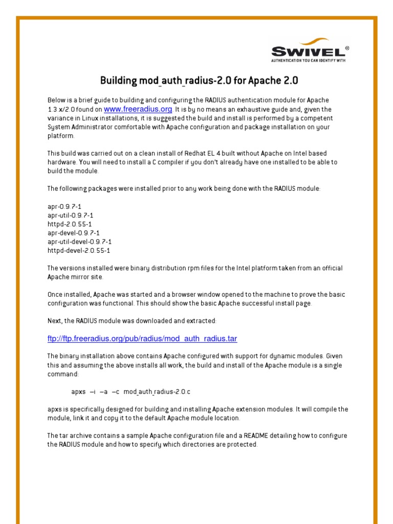 Build mod_auth_radius for Apache | PDF | Apache Http Server | Radius