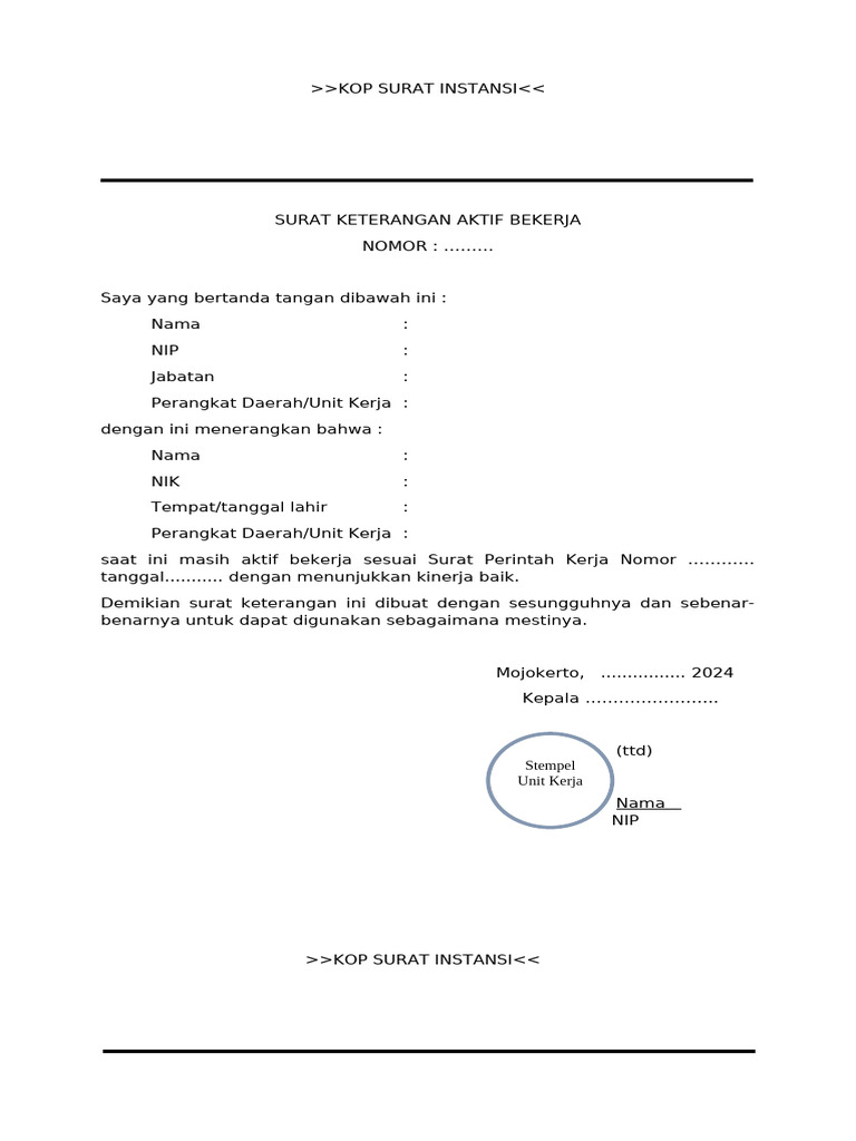 Surat Keterangan Aktif Bekerja Dan SPTJM PPPK 2024 Docx 20241001 - 115627 | PDF