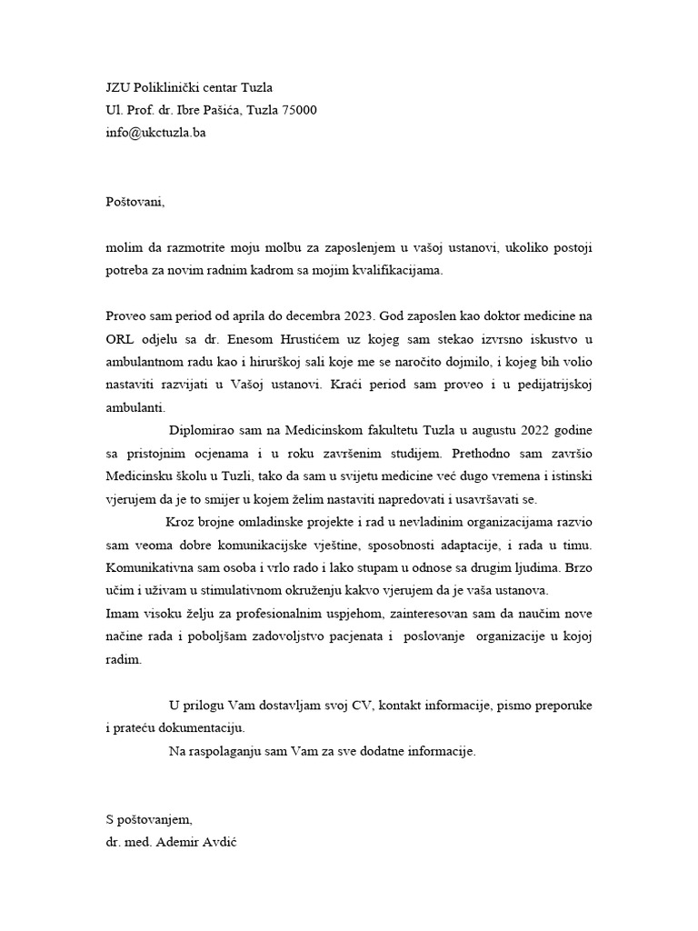 Molba za zaposlenje | PDF