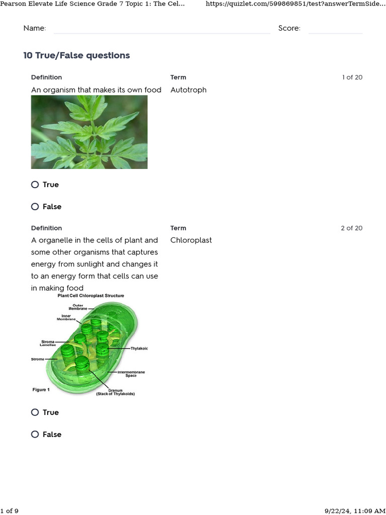 Pearson Elevate Life Science Grade 7 Topic 1 - The Cell System ...