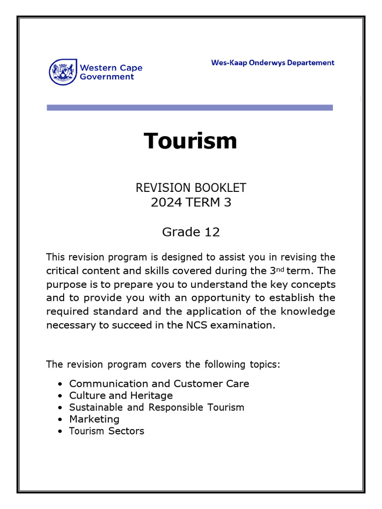 Tourism Revision Material Grade 12 Term 3 - 2024 | PDF | Corporate Social Responsibility ...