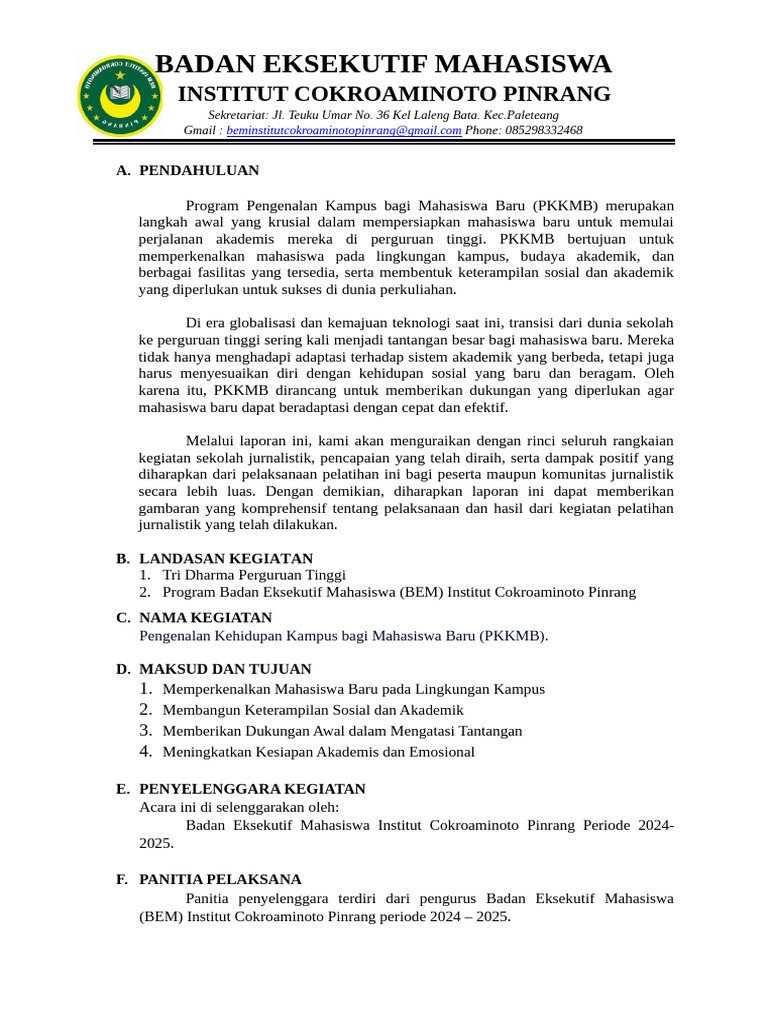 Proposal Kegiatan PKKMB 2024 | PDF