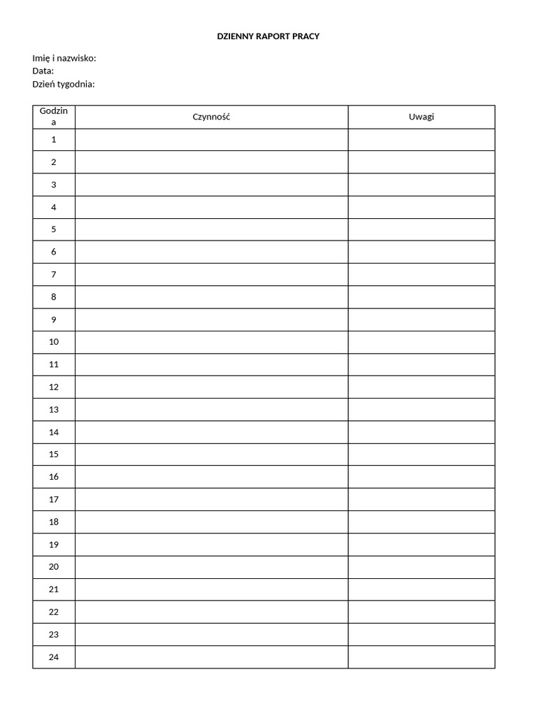 Dzienny Raport Pracy | PDF