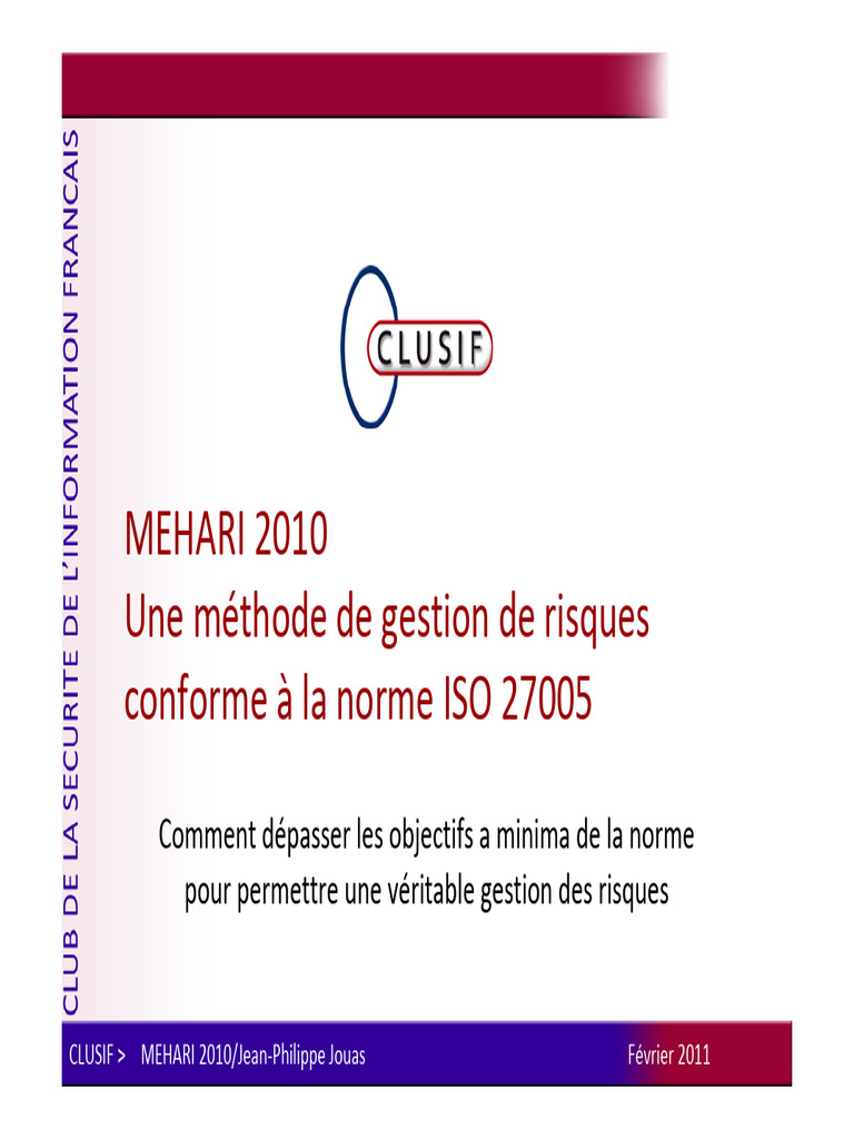 CLUSIF 201102 MEHARI CLUSIR Est - Decrypted | PDF