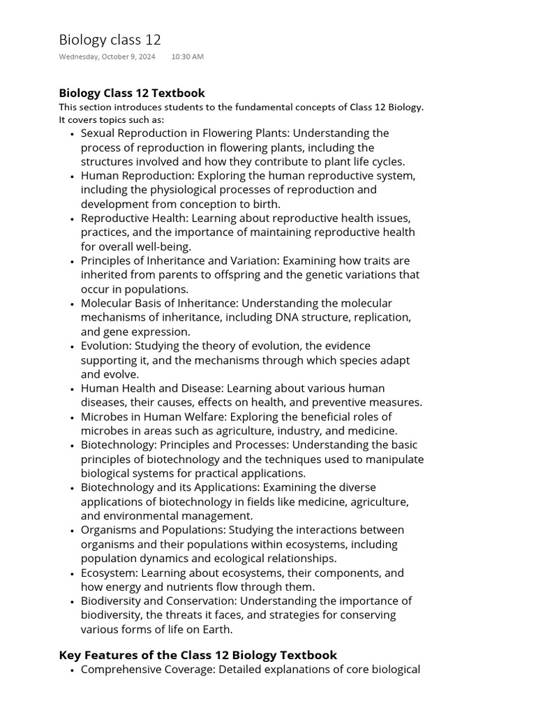 Biology 12 Class | PDF