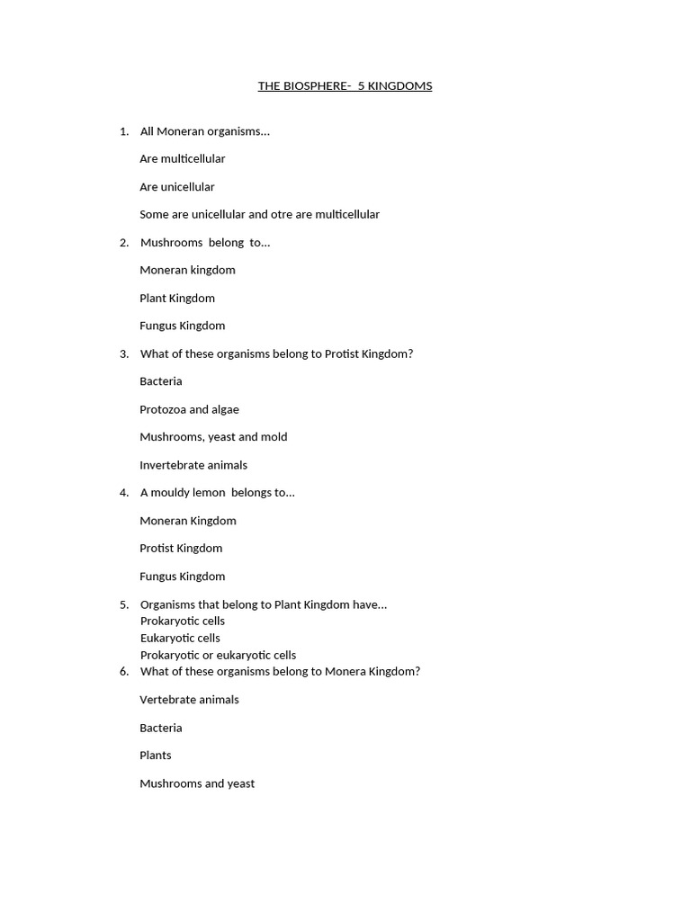 5 Kingdoms Test | PDF