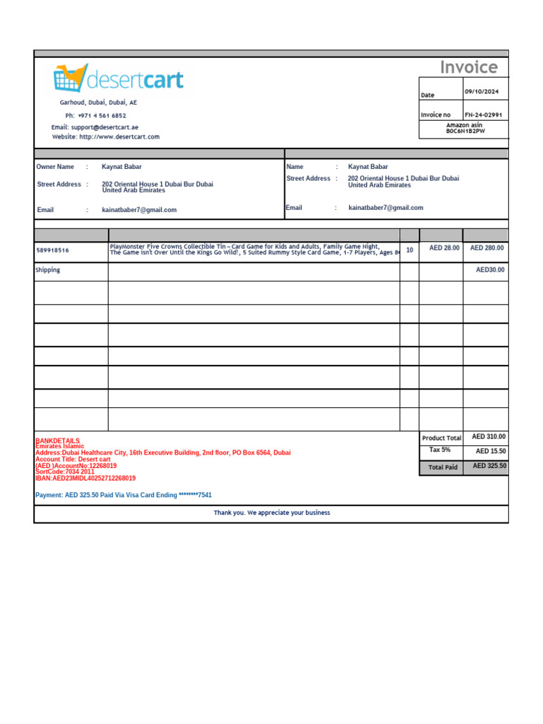 Desert Cart Invoice | PDF