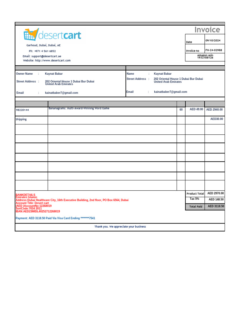 Desert Cart 2 Invoice | PDF