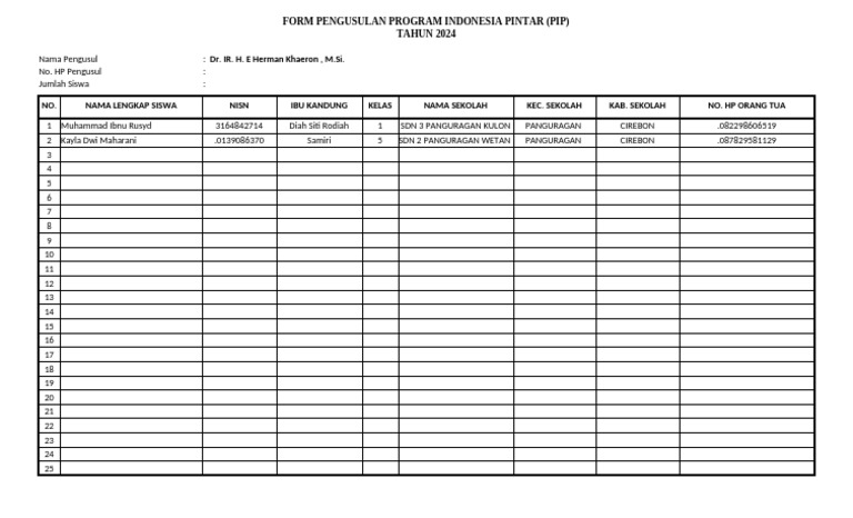Form Pip 2024. (Anton) | PDF