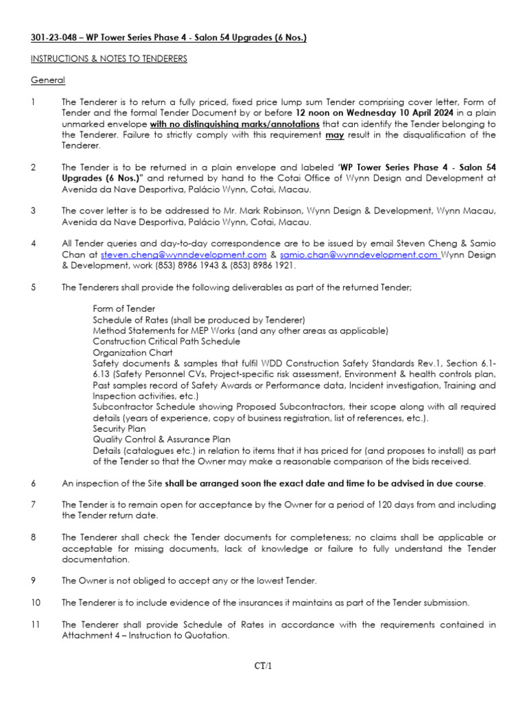 03 - Instruction To Tenderers | PDF