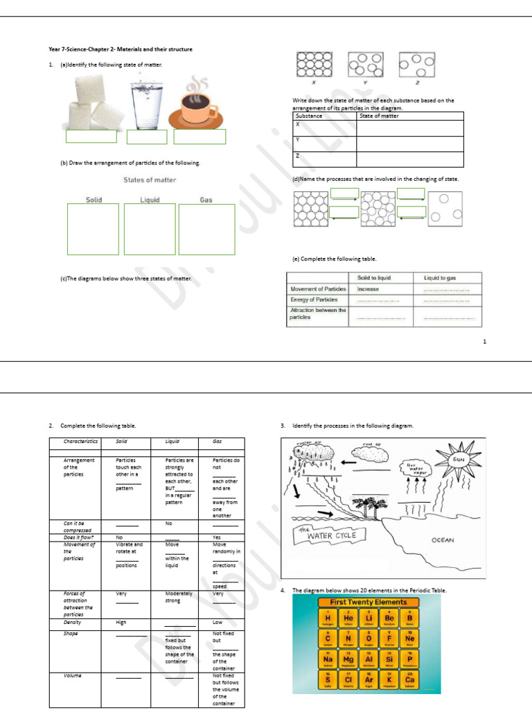 IGCSE Year 7 Science Chapter 2 Materials and Their Structures Execise ...