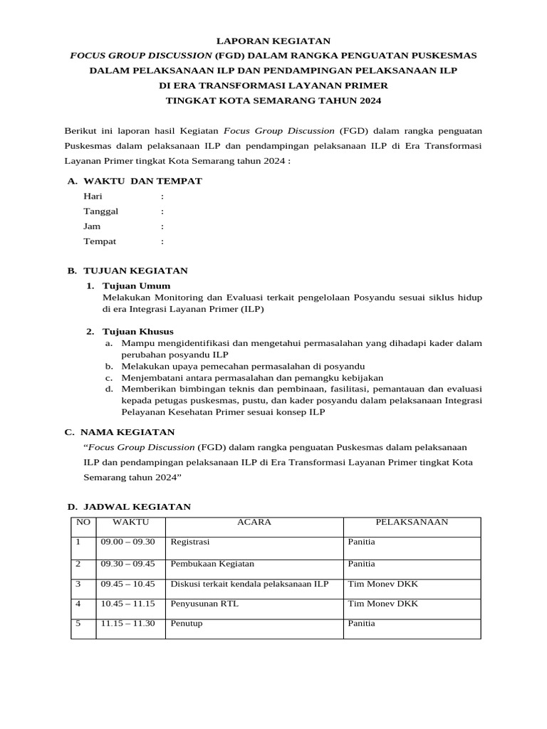 Laporan FGD Pendampingan Pelaksanaan ILP | PDF