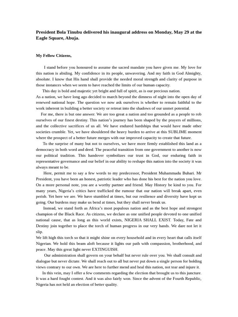 Bola Ahmed Tinubu Speech | PDF