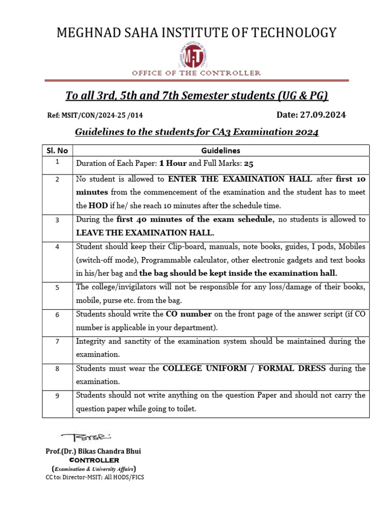 Guidelines For CA3 Exam-Notice | PDF