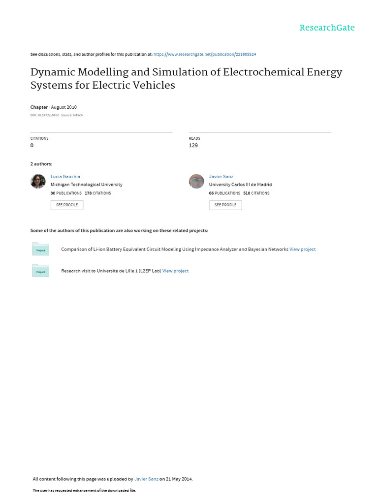 Dynamic Modelling and Simulation of Electrochemical Energy Systems For ...