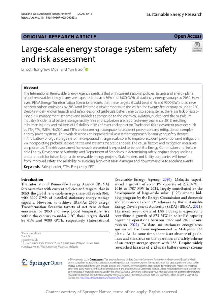 Large-Scale Energy Storage System Safety and Risk | PDF