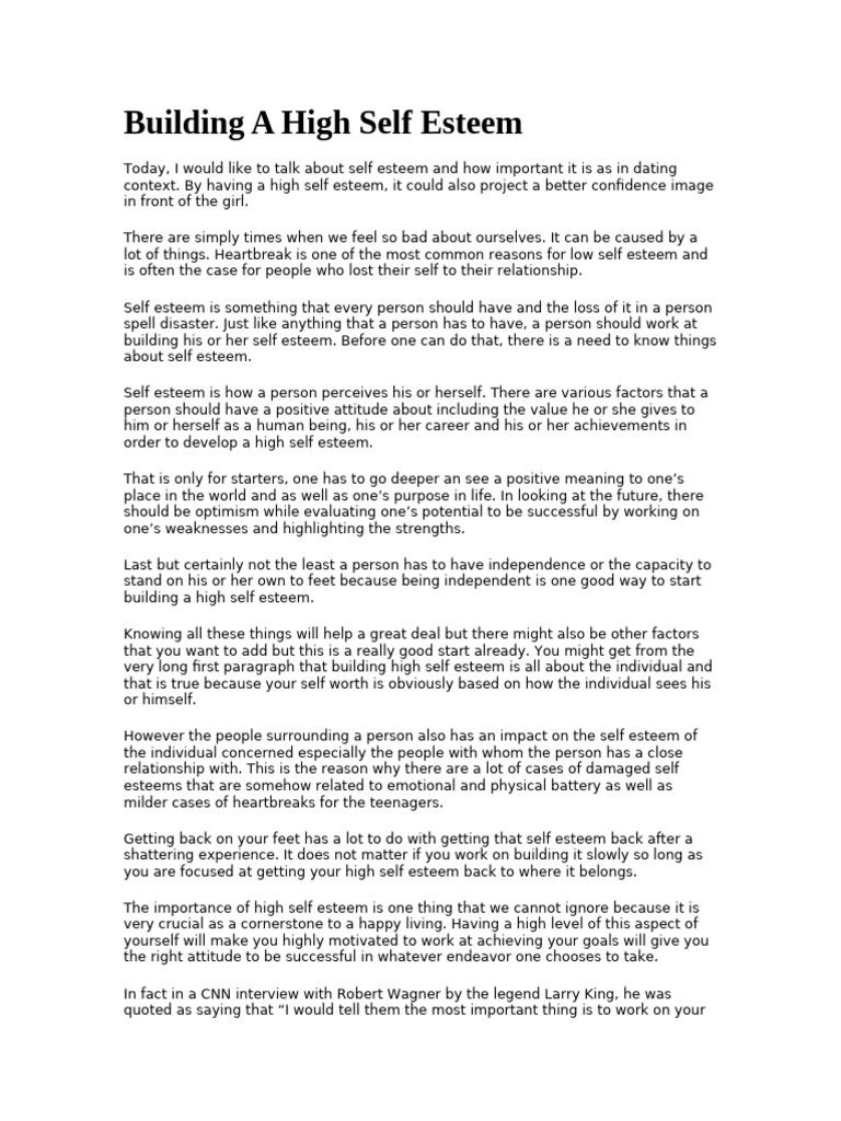 Building A High Self Esteem Pdf Self Esteem Self Improvement