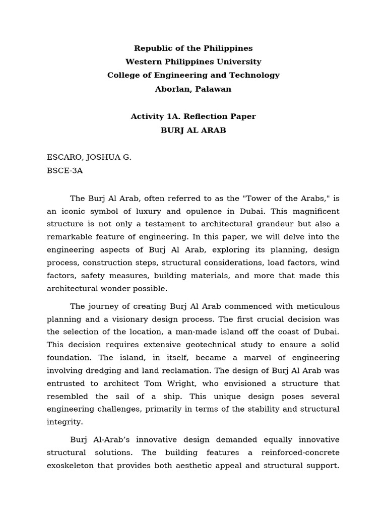 Reflection Paper Burj Al Arab. | PDF