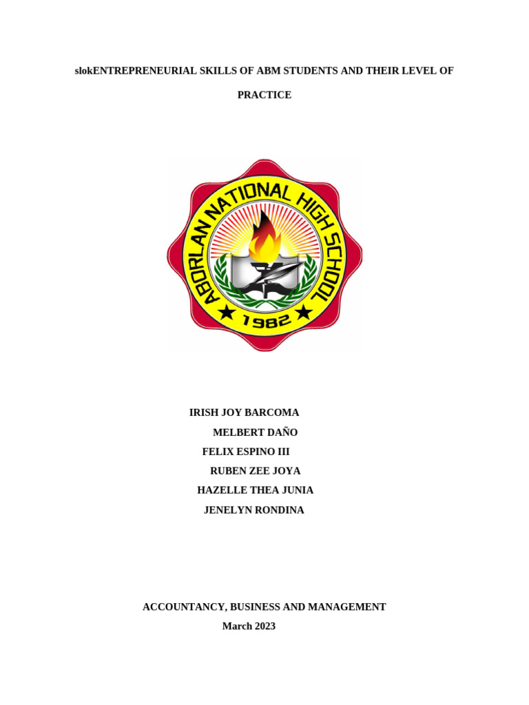 Entrepreneurial Skills of Abm Students and Their Level of Practice | PDF