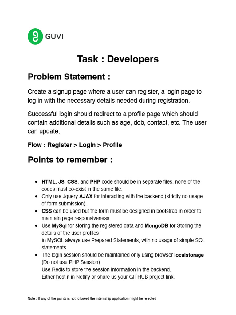 GUVI - Task - Developers - Edited | PDF