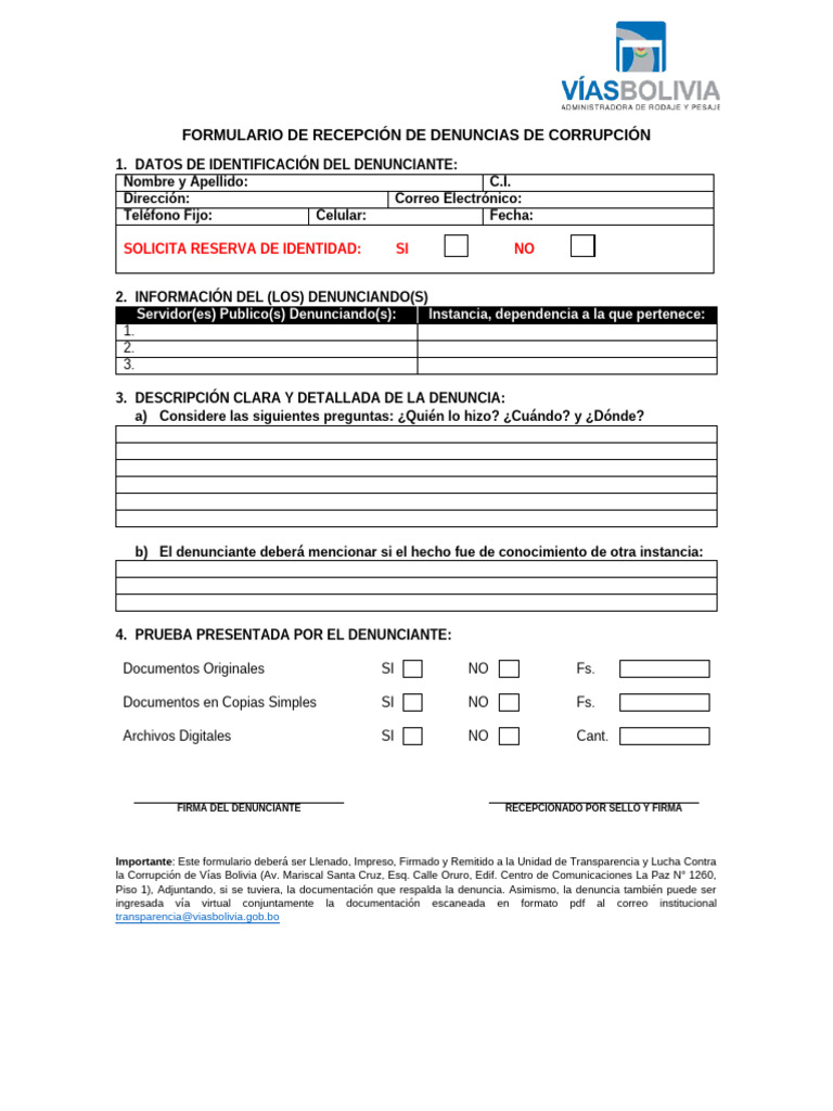 Modelo Form Recepcion de Denuncias Por Corrupcion | PDF