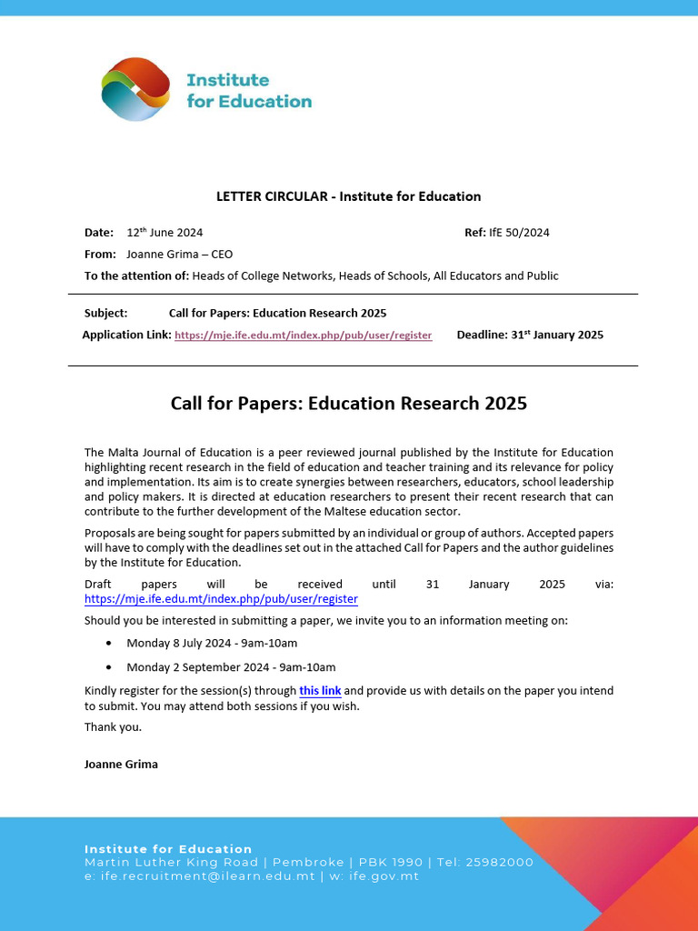 IfE-50.2024-Education-Research-2025-Call-for-Papers | PDF