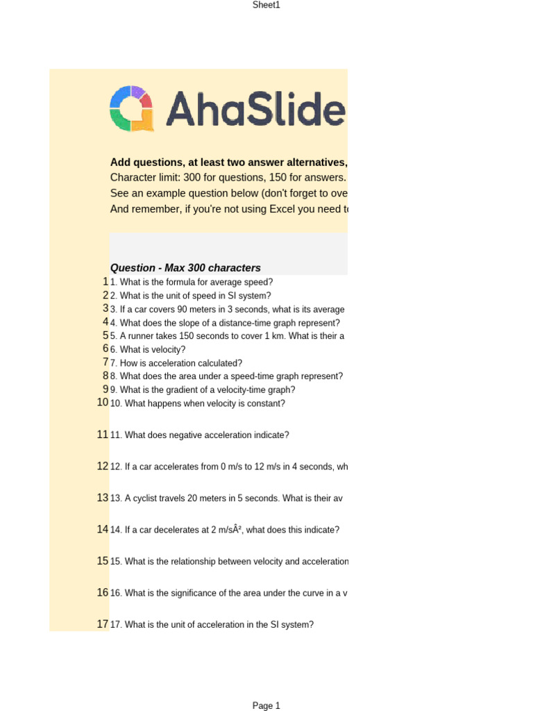 Physics-Speed Velocity Acceleration Physics-Quiz (1-%) | PDF