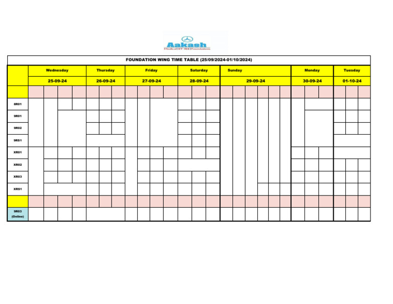 Foundation Wing Time Table - 25.09.24-01.10.24 | PDF