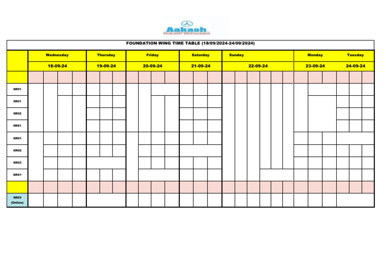 Foundation Wing Time Table - 18.09.24-24.09.24 | PDF