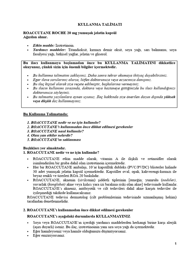 5051 Roaccutane Roche 20 MG Yumusak Jelatin Kapsul KT | PDF