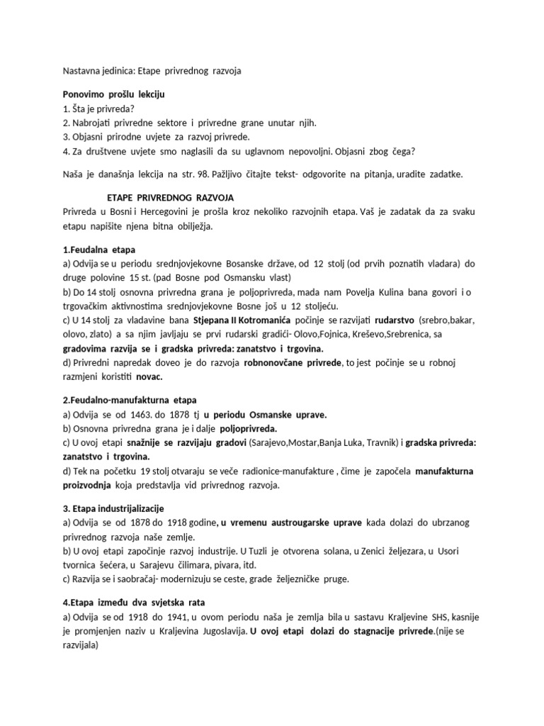 Privreda-BiH, Etape Privrednog Razvoja | PDF