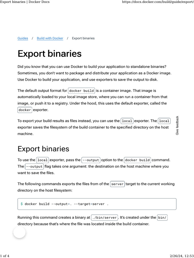 Export Binaries Docker Docs Pdf