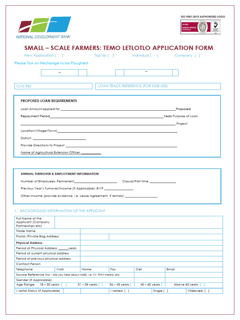 Temo Letlotlo APPLICATION FORM Small Scale Farmers 2.2 | PDF | Balance Sheet | Finance & Money ...