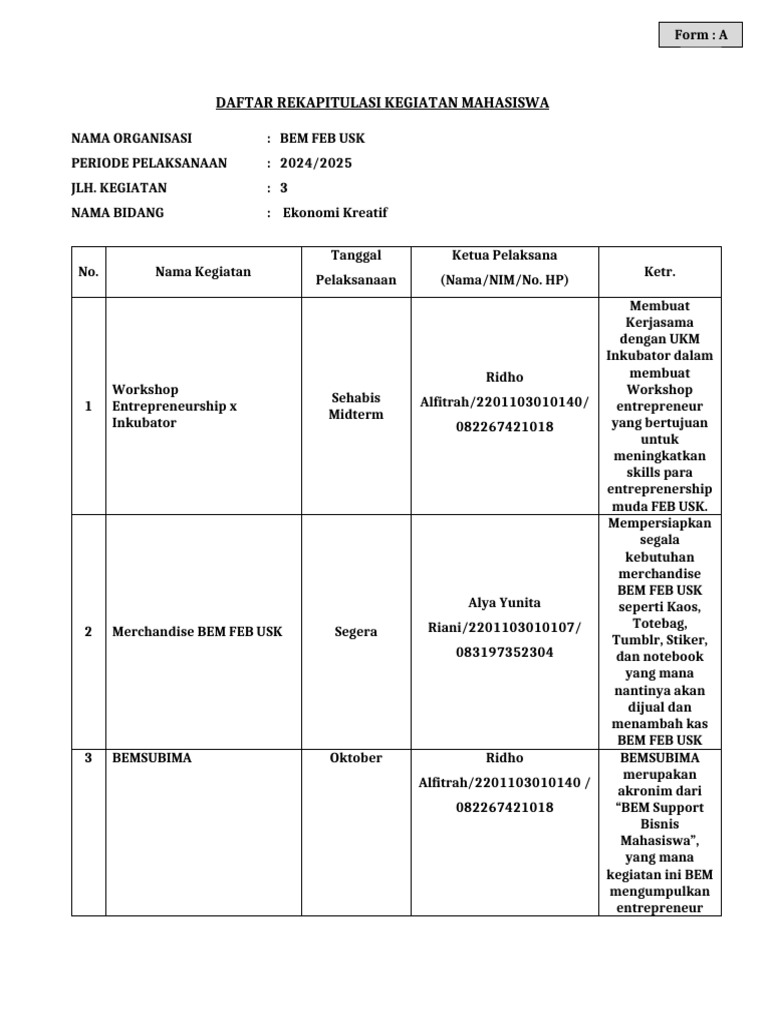 Form A BEM FEB | PDF