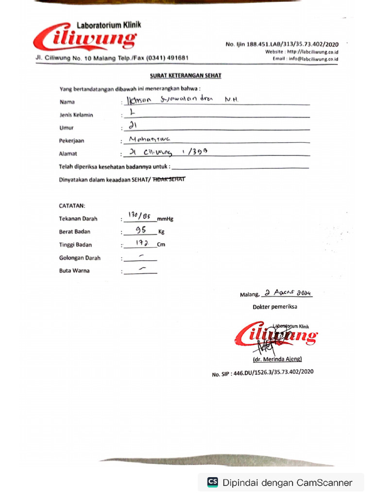 Surat Keterangan Sehat Pdf