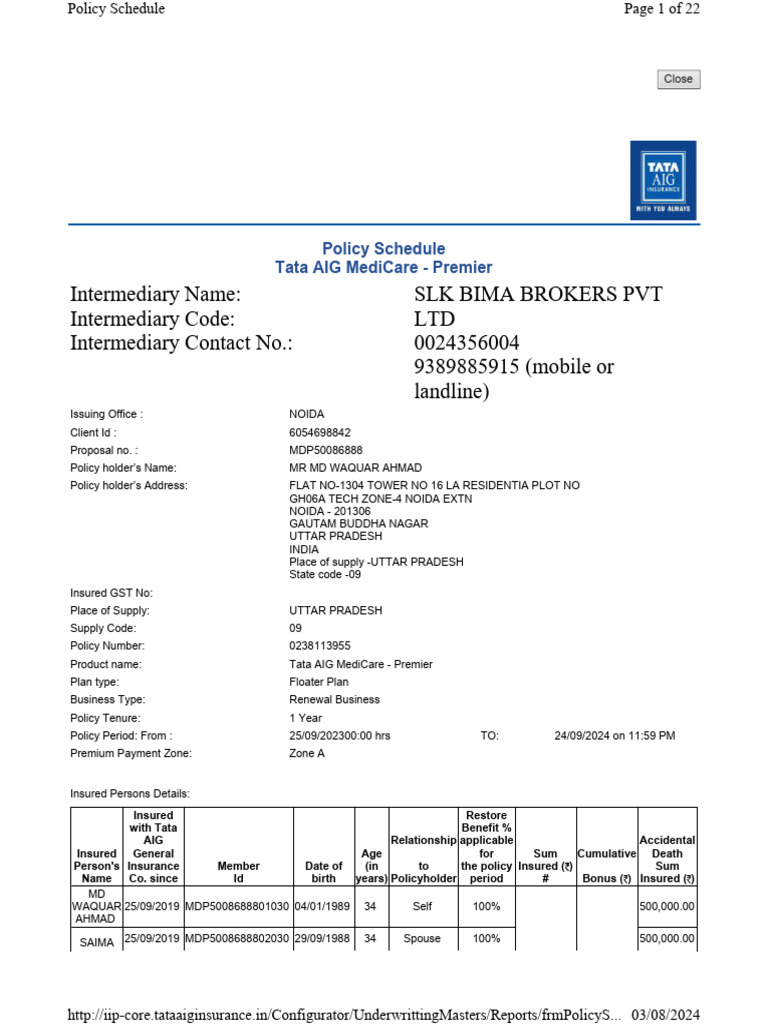 Waquar Ahmad - 2023-24 - Medical Policy | PDF | Insurance | Finance & Money Management
