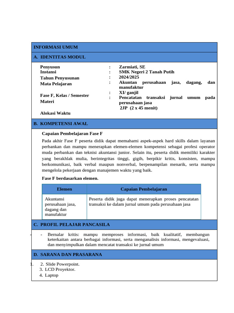 Modul Ajar Untuk PPG | PDF