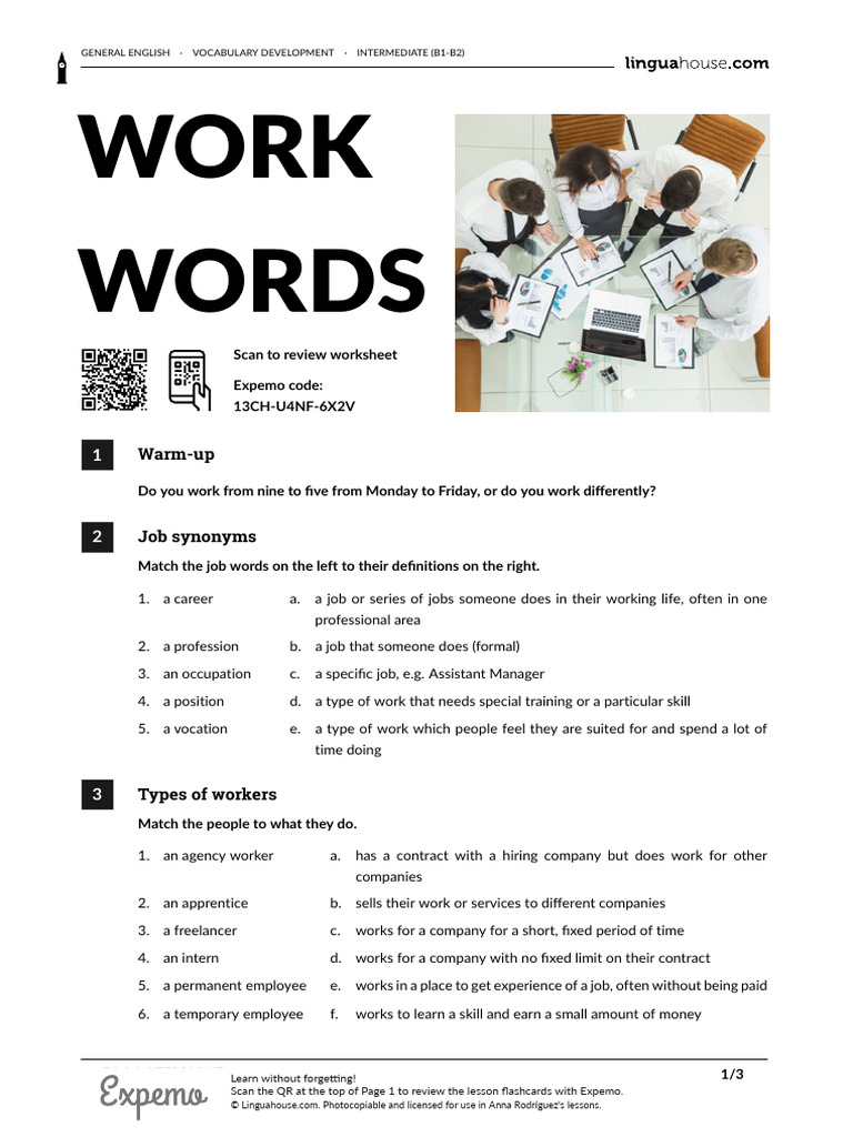 Work Words British English With Answers | PDF